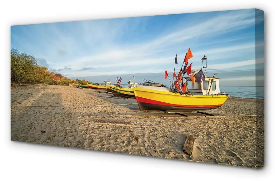 Obrazy na plátně Gdańsk Beach lodě sea 125x50 cm