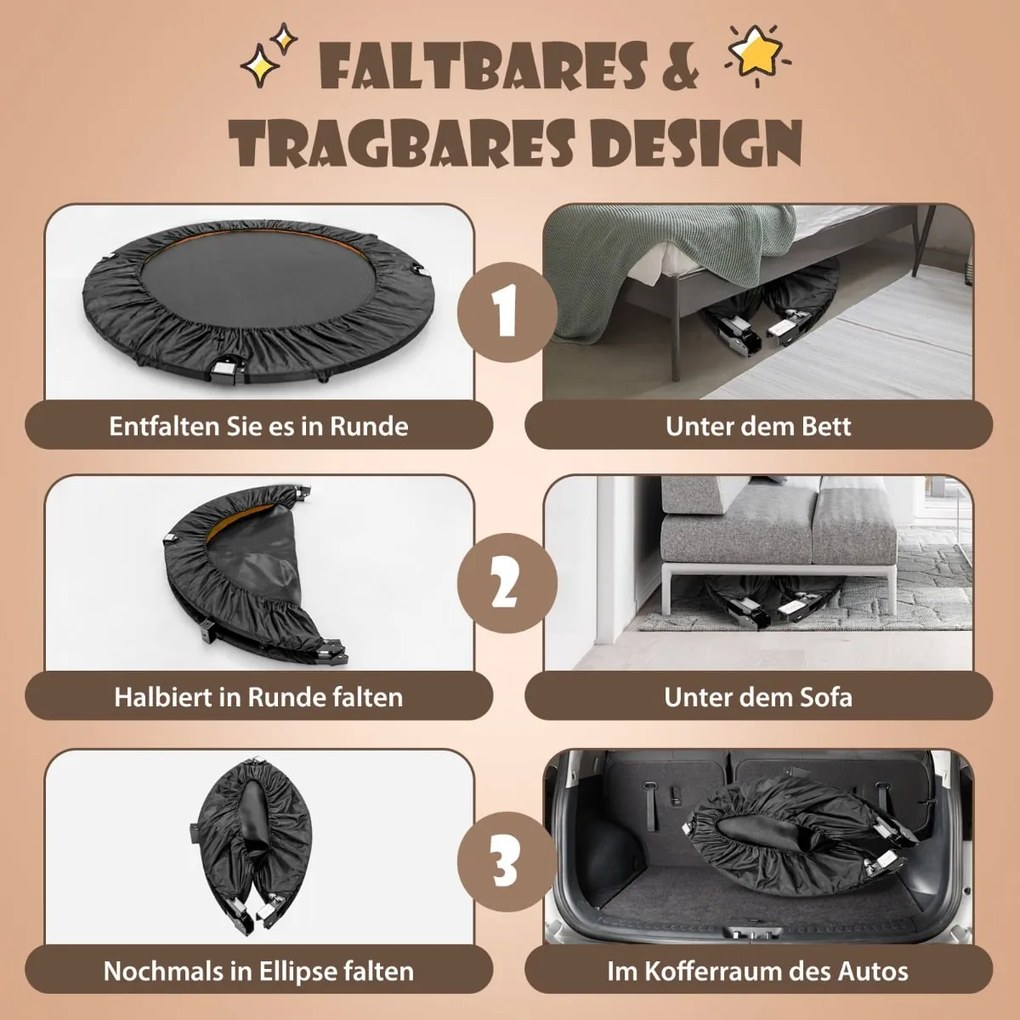 Costway Φ117 cm Skládací mini trampolína s výškově nastavitelným madlem dětská