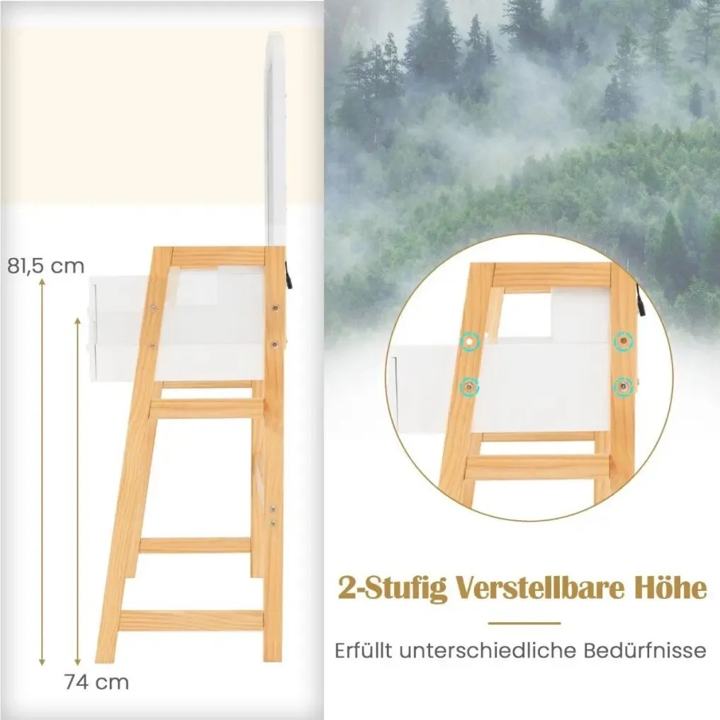 Costway Toaletní kosmetický stolek s LED osvětlením a taburetem, dřevěný, bílý JV12022DE-WH