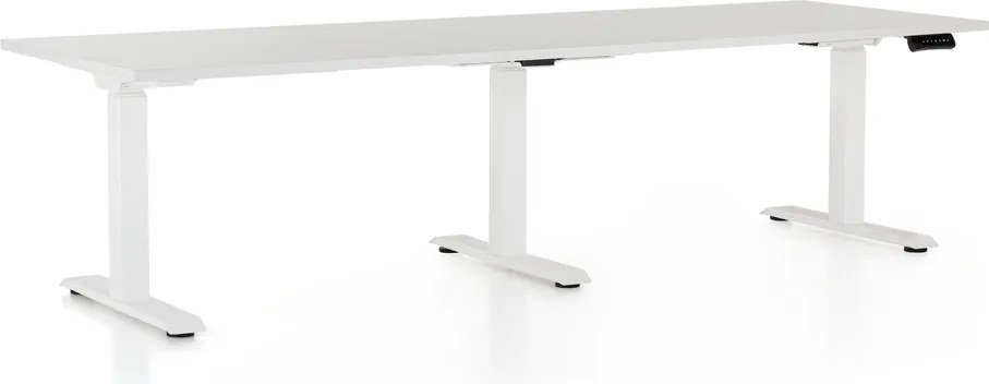 Výškově nastavitelný stůl OfficeTech Long, 240 x 80 cm, bílá podnož, světle šedá