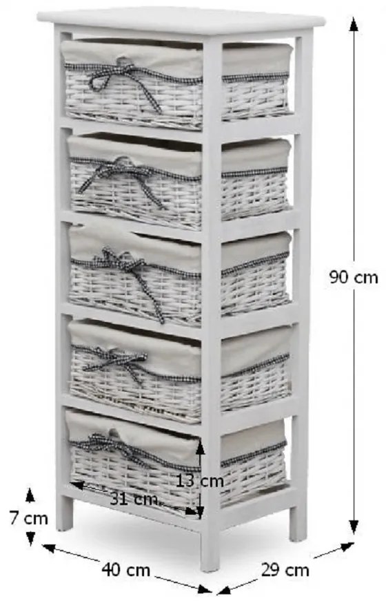 Kondela Komoda, 5 zásuvková, starobílá, RUBY 5