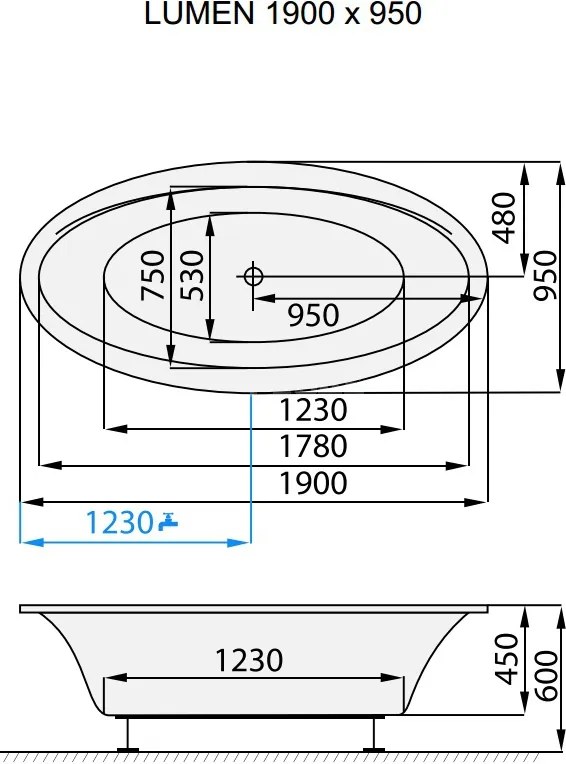 Santech Lumen oválná vana 190 x 95 SALU190