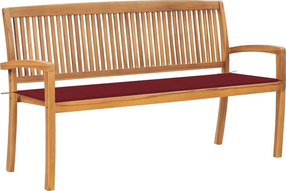 vidaXL Stohovatelná zahradní lavice s poduškou 159 cm masivní teak [3063316] Barva: Červená