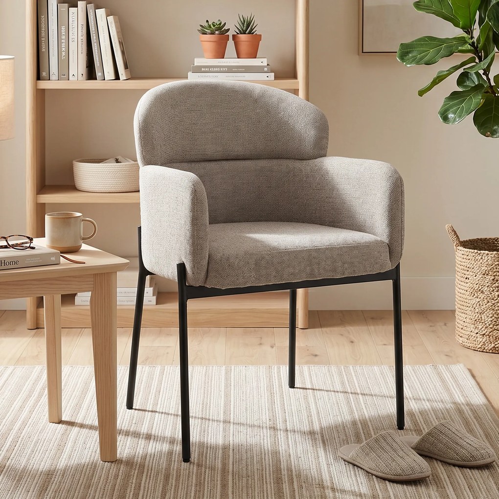 HOMCOM Chenille dekorativní křeslo – moderní čalouněné ergonomické křeslo s kovovými nohami, světle hnědé