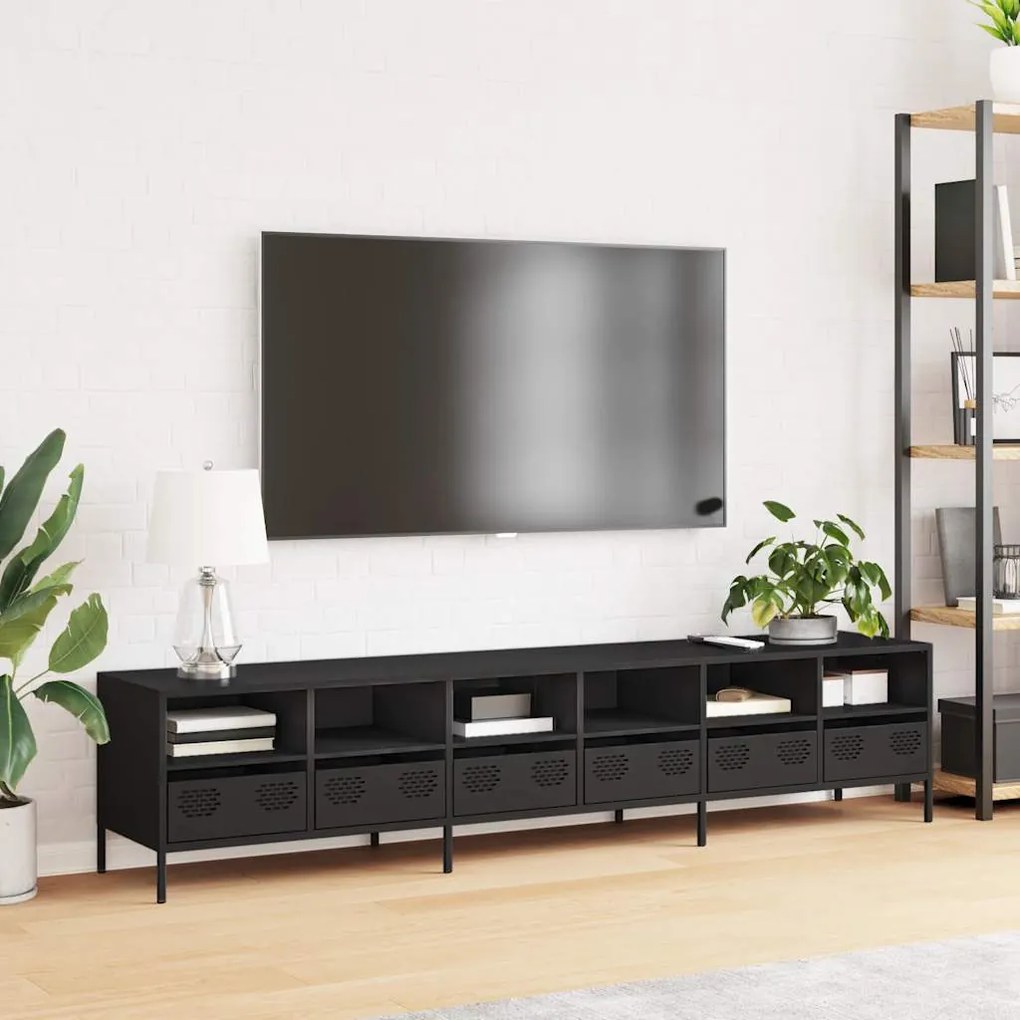 TV skříňka černá 202x39x43,5 cm ocel válcovaná za studena 3307155