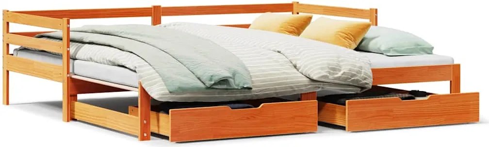 Válenda s přistýlkou a zásuvkami hnědá 90x190 cm masiv borovice 3302163
