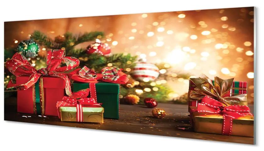 akrylový obraz Dárky vánoční ozdoby světla 120x60 cm