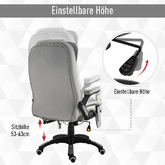 Masážní kancelářské křeslo Vinsetto ergonomické výškově nastavitelné s PU kolečky v šedé barvě pro pohodlnou práci a relaxaci | Aosom.de