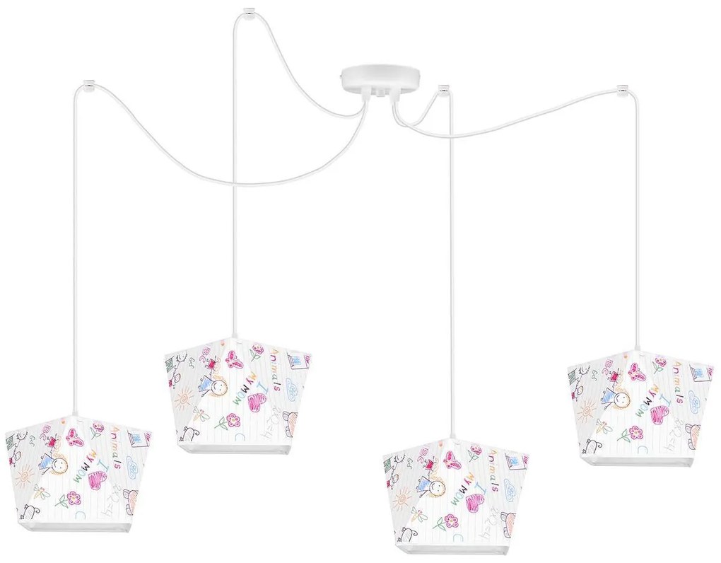 Dětské závěsné svítidlo Diamond Spider, 4x bílé textilní stínítko se vzorem