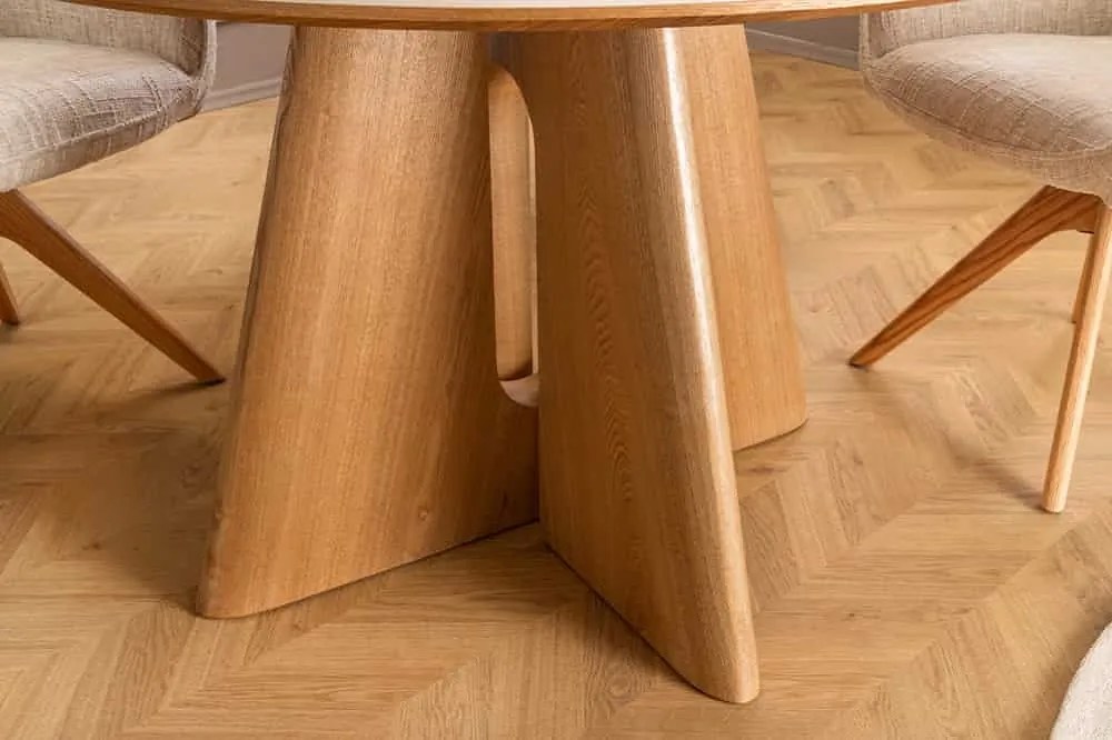 Kulatý keramický jídelní stůl Yenibeth 120 cm bílý mramor / dub