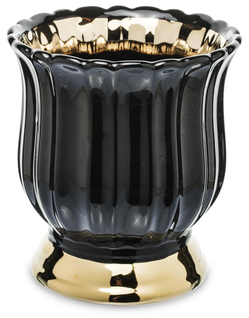 Černo-zlatý květináč z keramiky 130939