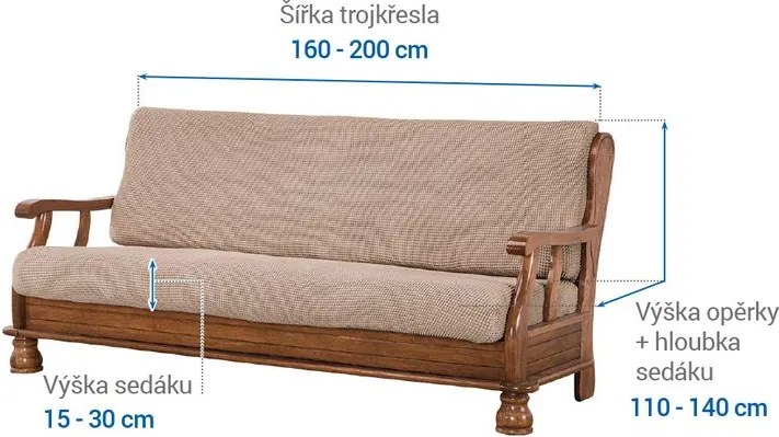 Super strečové potahy NIAGARA oříšková trojkřeslo s dřevěnými rukojeťmi (š. 160 - 200 cm)