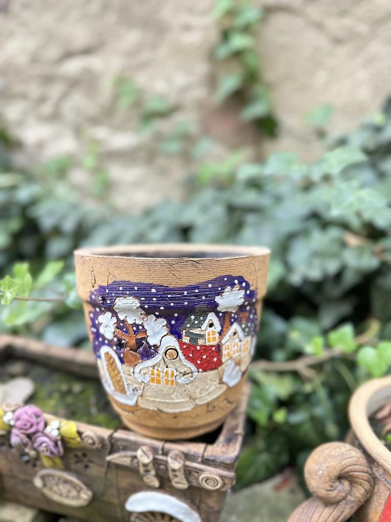 Keramika Javorník Květináč malý  - vánoční