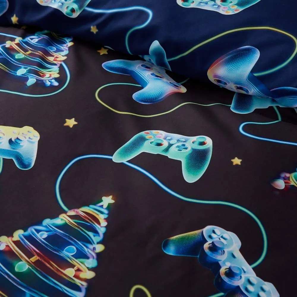Černé/modré povlečení na jednolůžko 135x200 cm Christmas Gamer – Catherine Lansfield