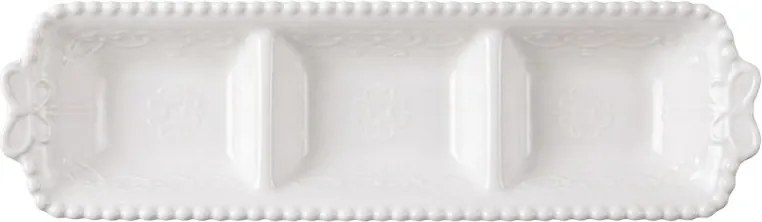 Bílá porcelánová mistička s perličkovým okrajem a motýlky Butterfly - 25*7*3 cm