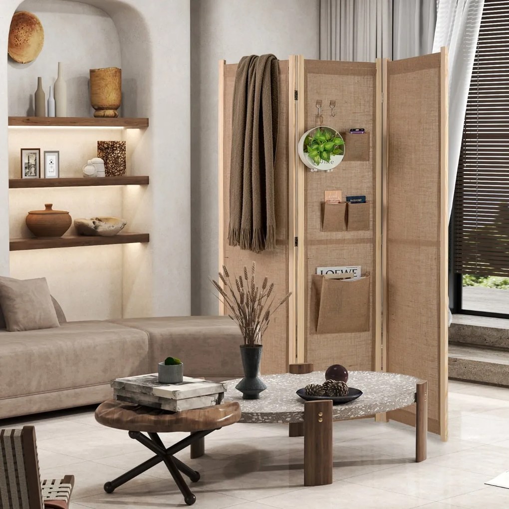 Costway Zástěna se 2 háčky a 4 úložnými taškami Dělicí přepážka – 170 × 121 cm