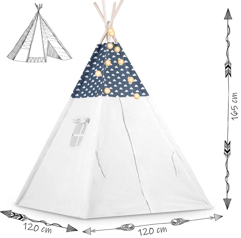 Dětský stan Tepee se světly Nukido - tmavě modrý