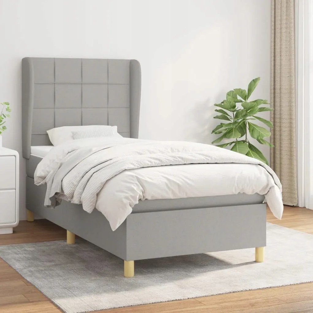 Box Spring Postel S Matrací Textil Světle Šedá Blok se čtverci 100 x 200