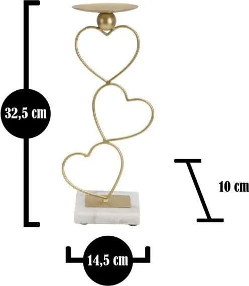 Kovový svícen Heart 32 cm zlatý/mramor