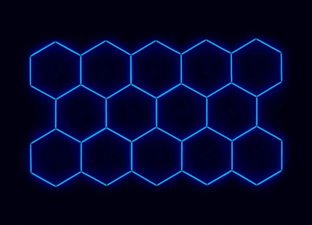 Kompletní Led hexagonové svítidlo modré, rozměr 14 elementů 420 x 238 cm