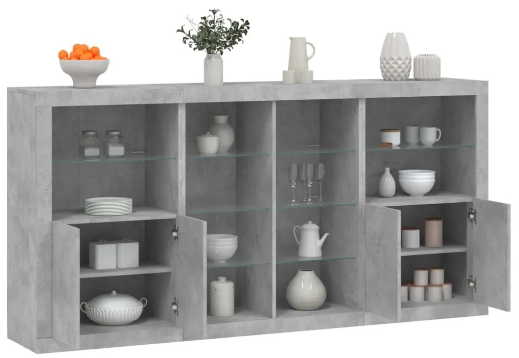 Příborník s LED osvětlením betonově šedý 202 x 37 x 100 cm 3209187