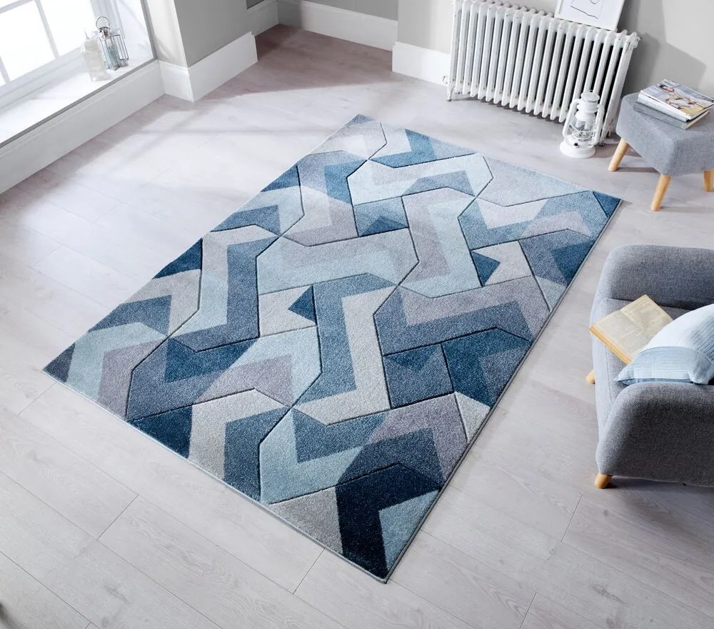 Kusový koberec Hand Carved Aurora Denim Blue, 120x170, modrá, kancelária, Flair Rugs