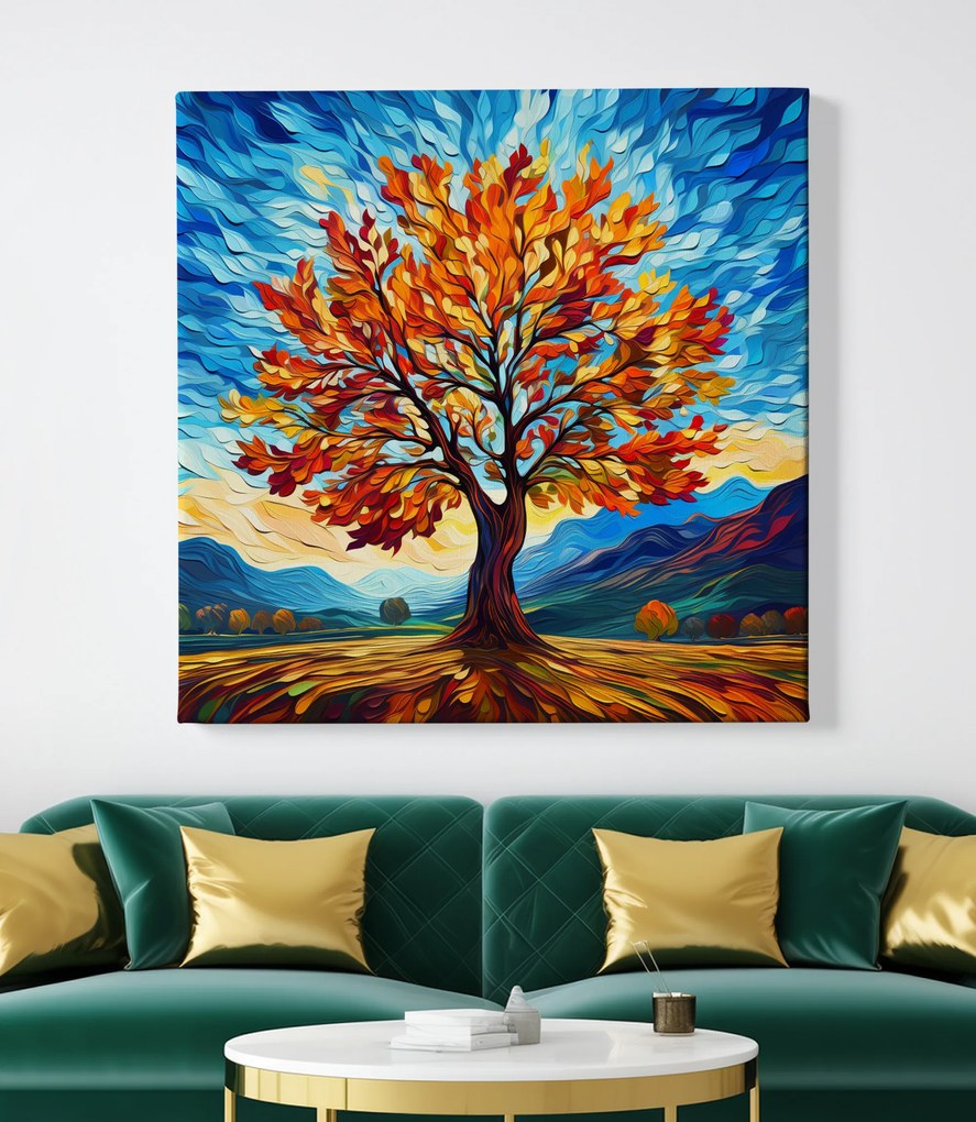 Obraz na plátně - Strom života podzim na obzoru FeelHappy.cz Velikost obrazu: 40 x 40 cm