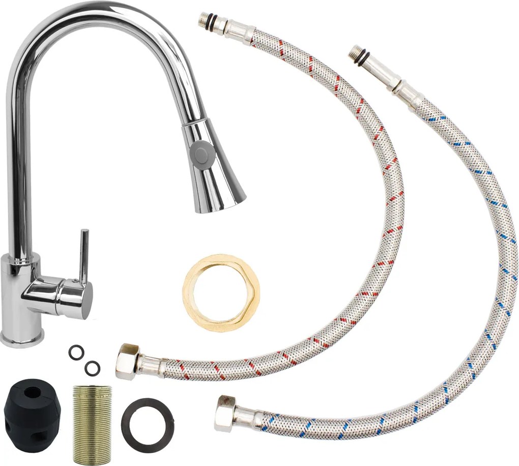 Gamma Taru, vysoká dřezová baterie s výsuvným výtokem, chromová, GMA-BT-CH