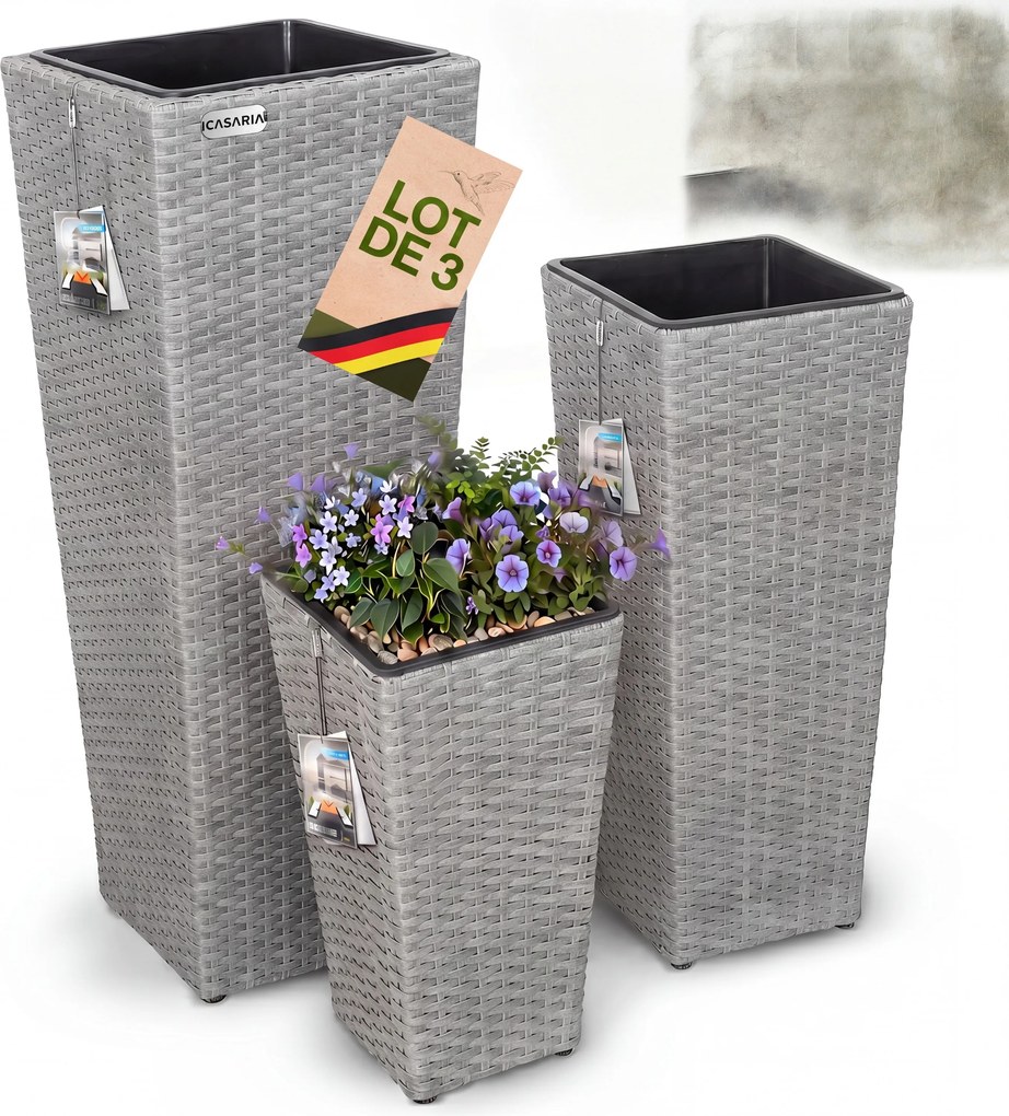 Umělý ratan Květináč sada 3 ks šedá