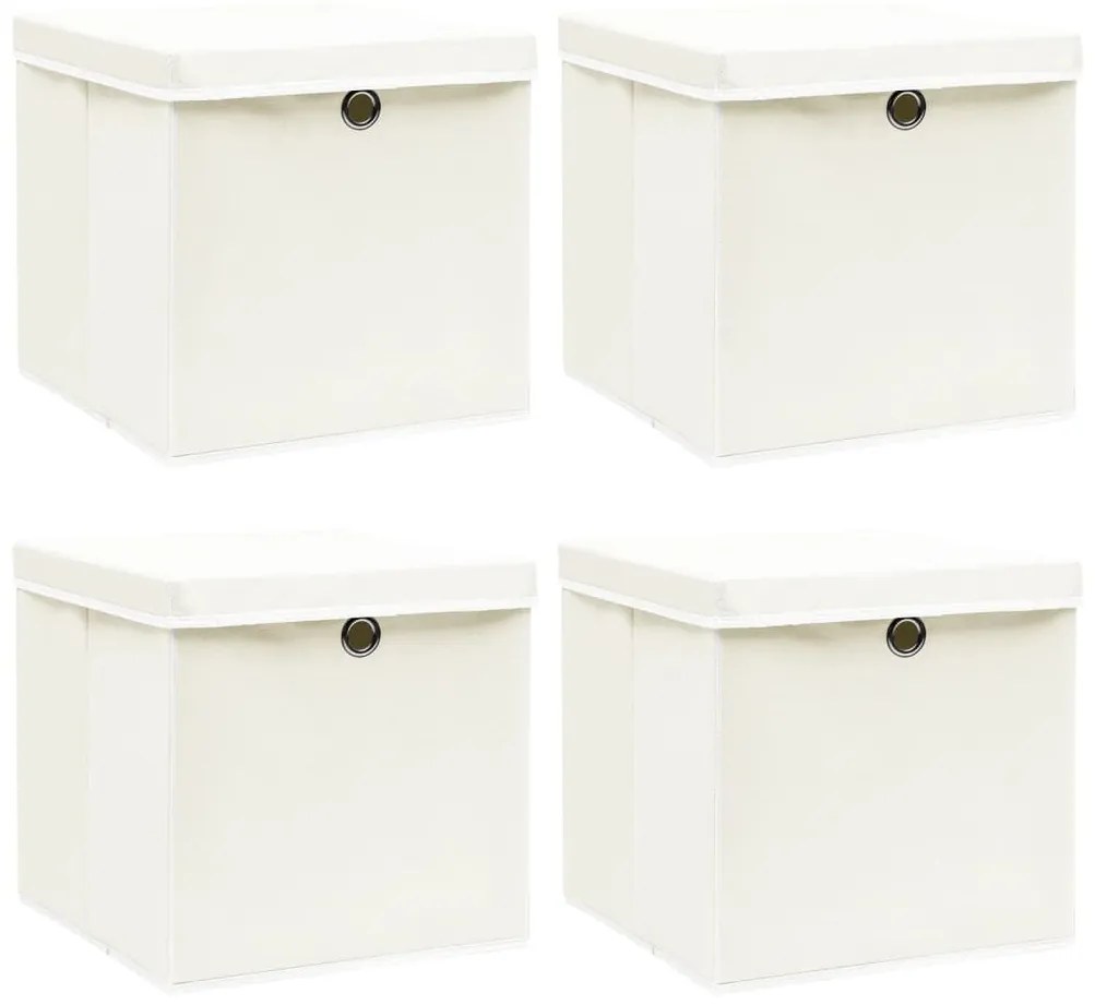 Úložné boxy s víky 4 ks bílé 32 x 32 x 32 cm textil 288350