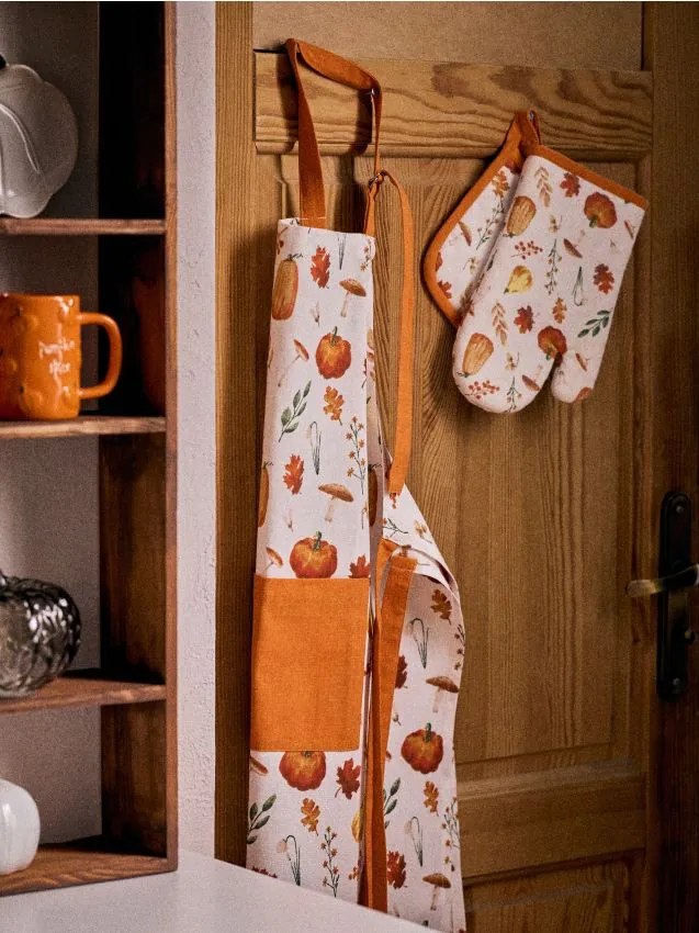 Sinsay - Kuchyňská zástěra s podzimním motivem - oranžová