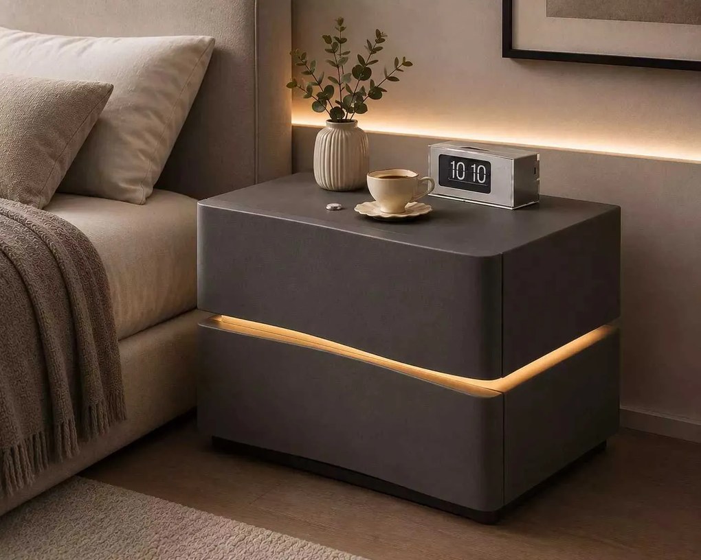 LuxuryForm DESIGN Noční stolek ALVA s LED osvětlením – tmavě šedý