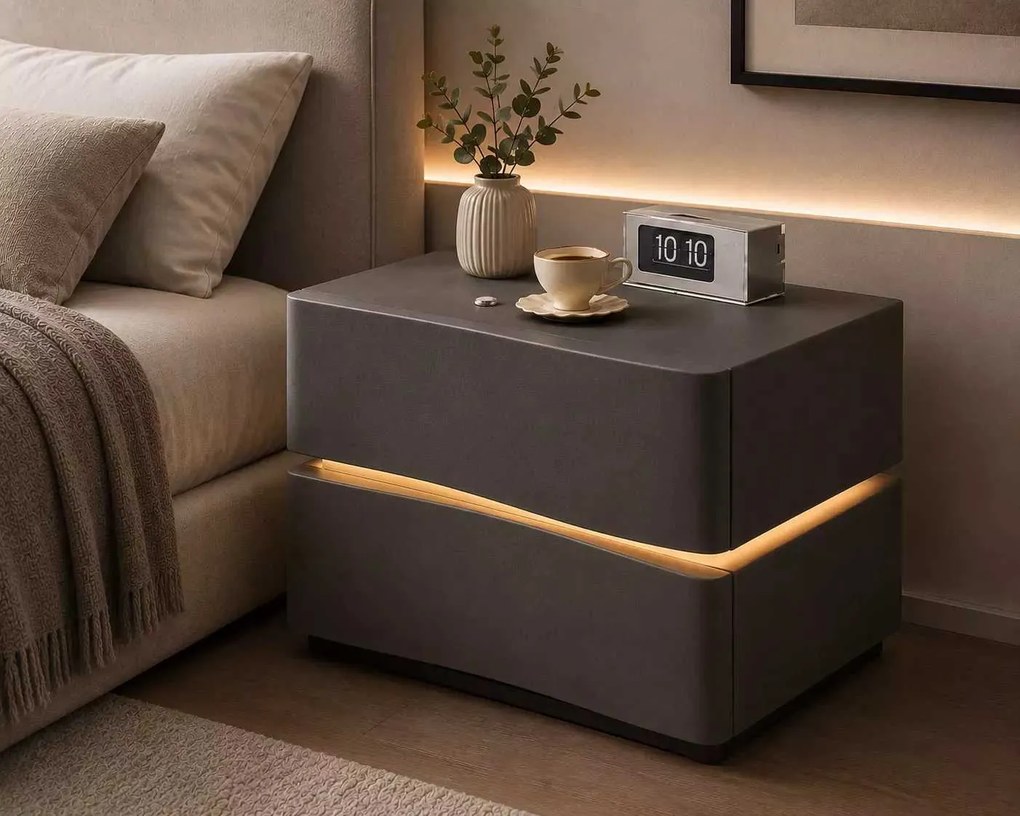 LuxuryForm DESIGN Noční stolek ALVA s LED osvětlením – tmavě šedý