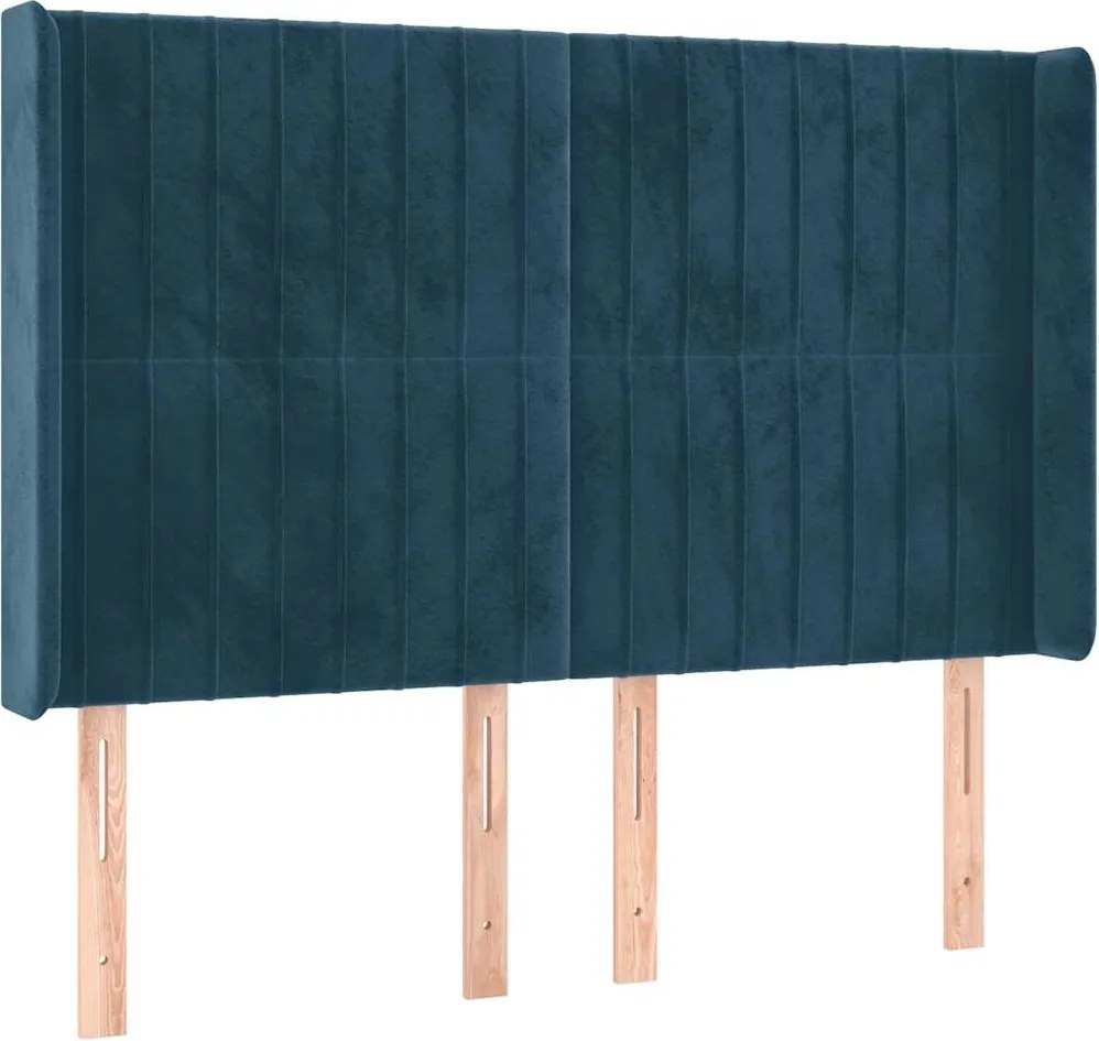 Čelo postele s LED tmavě modré 147 x 16 x 118/128 cm samet 3124338