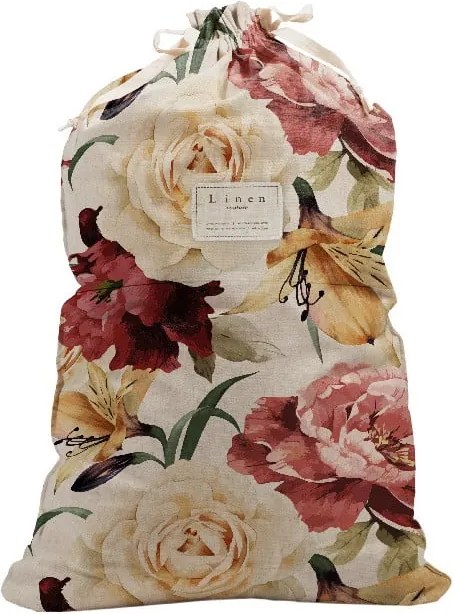 Látkový vak na prádlo s příměsí lnu Linen Couture Bag Roses, výška 75 cm