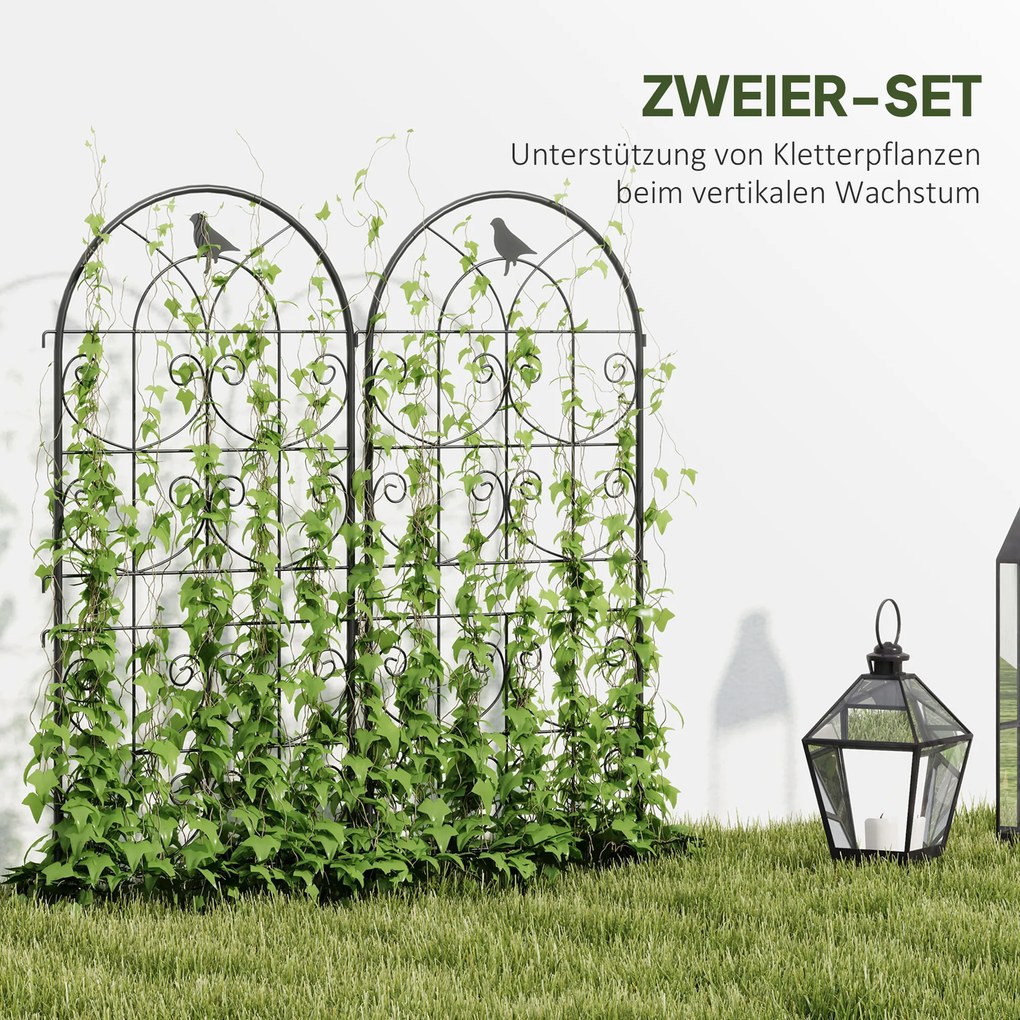 Outsunny Kovová mřížka sada 2 nerezových podpěr s ptačím vzorem pro popínavé rostliny 50x120 cm černá 84H-335V00BK
