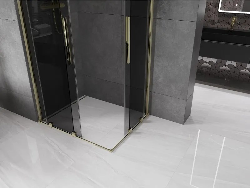 Mexen Velar Duo, sprchový kout s posuvnými dveřmi 90 x 80 cm, 8mm šedé sklo, zlatá lesklá, 871-090-080-42-50