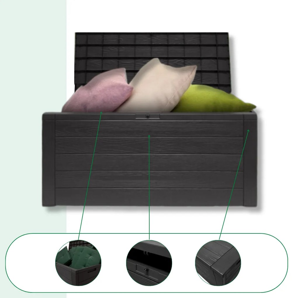 Prosperplast Zahradní úložný box WOODEBOX, 280L, 120x46x57cm, antracitová