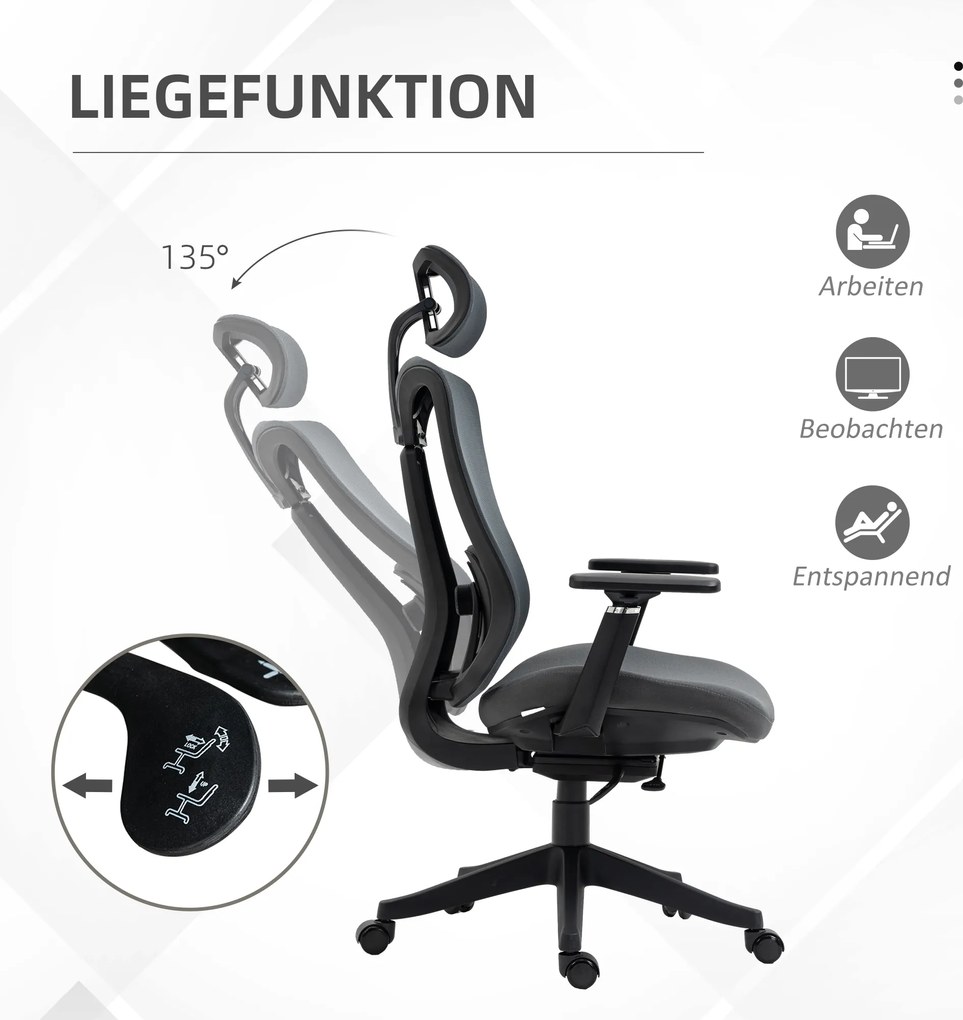 Kancelářská židle Vinsetto Ergonomická kancelářská židle s funkcí polohování Mesh grey pro pohodlnou práci a relaxaci |