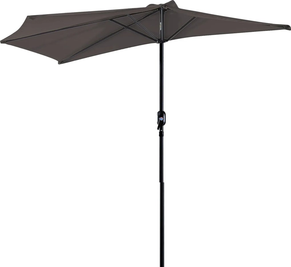 Outsunny Slunečník 270x138x236 cm se kličkou a půlkruhovým tvarem pro venkovní použití, terasa, patio, bazén Šedý | Aosom