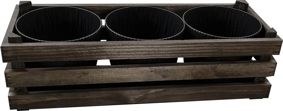 AMADEA Dřevěný obal s květináči - tmavý, 47x17x15cm Český výrobek
