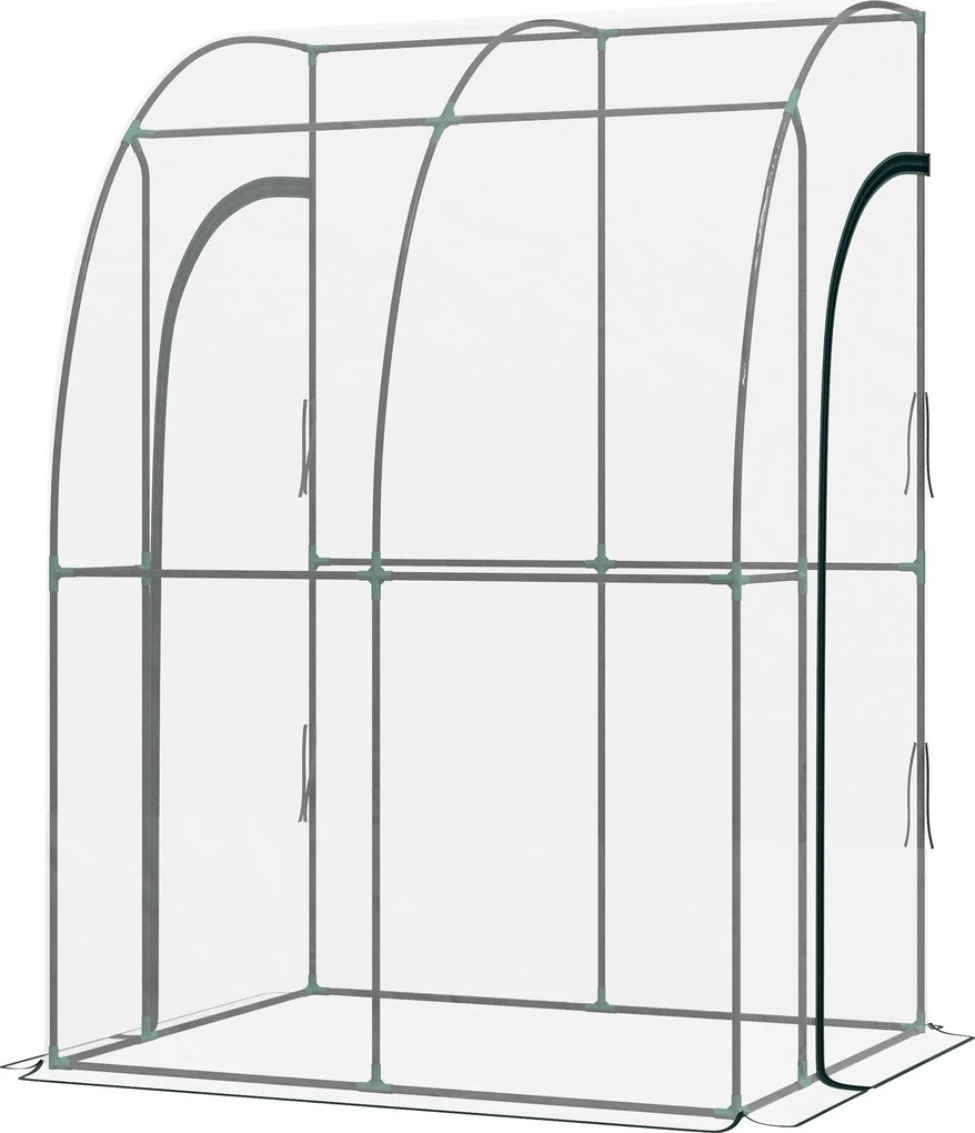 Zeleninový skleník Outsunny, přístavkový skleník, zesílená PVC plachta, ocelová konstrukce, 2 rolovací zipové dveře, pro zeleninu, rostliny, květiny,…