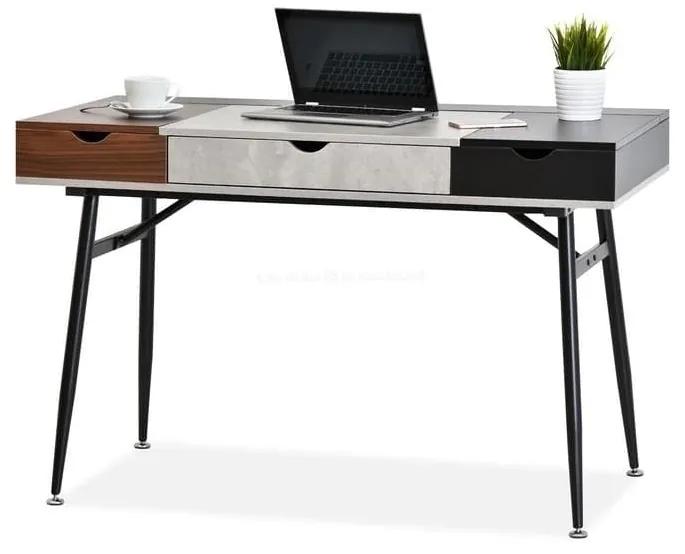 design4life Psací stůl DONA beton-ořech-černá