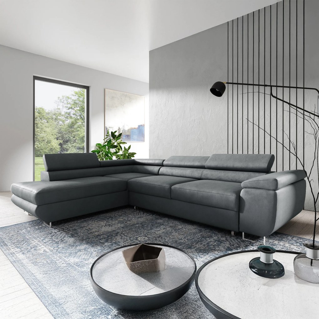 Rohová rozkládací sedací souprava do L IKARUS, 271 cm, s úložným prostorem Roh pohovky: Pravý, Barva látky: Světle šedá (Monolith 84)