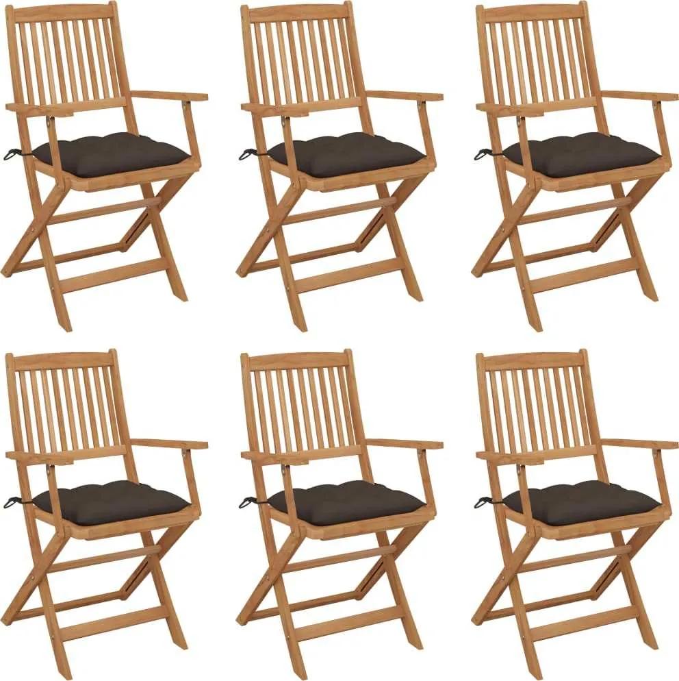 vidaXL Skládací zahradní židle s poduškami 6 ks masivní akácie [3074964] Barva: Černá