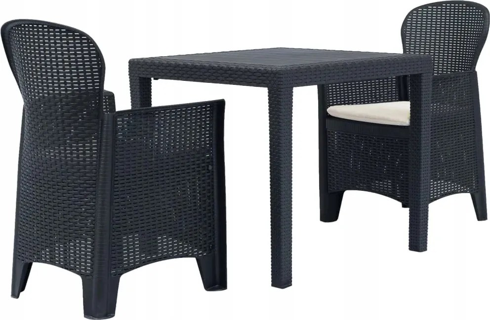 Fionshop 264015239 3dílný bistro set antracitový plastový ratanový vzhled