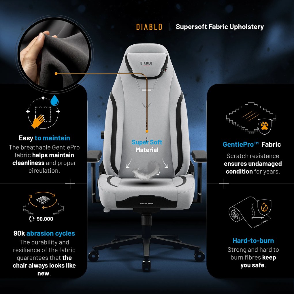 Herní křeslo Normal Size, šedý-černý: Diablo X-Eye Prime Nightwolf Moon