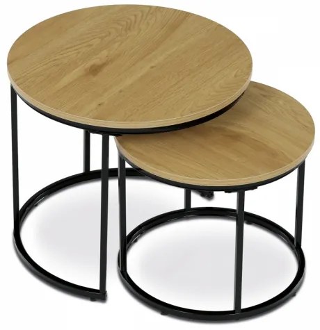 Odkládací konferenční stolky set 2 ks divoký dub kovová podnož černá CT-G1145 OAK
