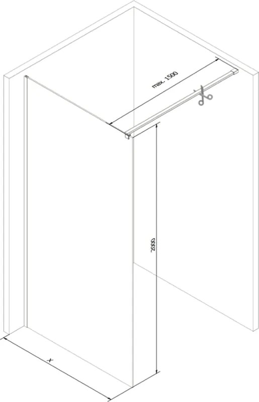 Mexen Kioto sprchová stěna Walk-in 125 x 200 cm, transparentní 8 mm, černá - 800-125-101-70-00