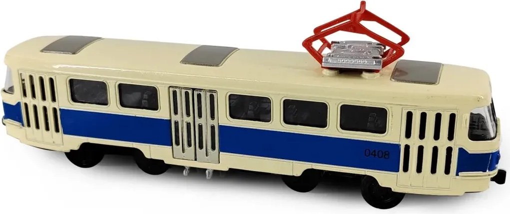 RAPPA Kovová česká retro tramvaj Tatra T3 s otevíracími středními dveřmi - 16 cm - modrá